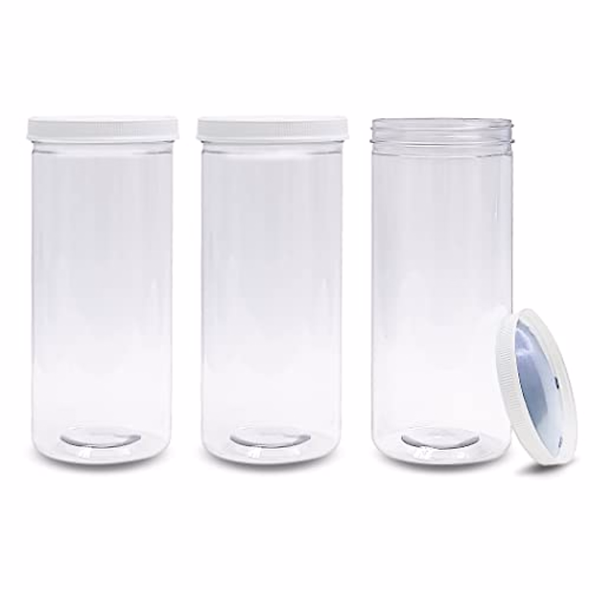 ljdeals 80 oz Tall Clear Plastic Jars with Lids, 2.5 Quart 10 Cup Cylinder Storage Containers, Wide Mouth PET Canisters, Pack of 3, BPA Free, Food Safe, Made in USA
