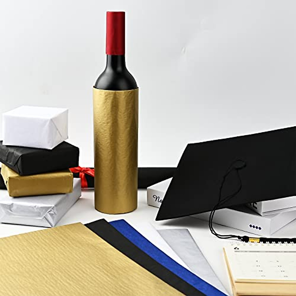 Bolsome 100 Sheets 20 * 14 Inches Christmas Tissue Paper for Gift Wrapping, Gold Silver White Black Navy Blue Tissue Paper for Gift Bags for Birthday Christmas Graduation Party DIY Craft