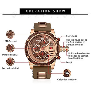 AIMES Mens Watches Chronograph Casual Leather Watch Analog Quartz Movement Stylish Sports Designer Wrist Watch 30M Waterproof Elegant Gift Watch for Men