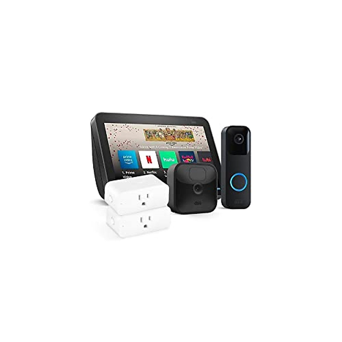 Smart Home Bundle - Echo Show 8 + Blink Video Doorbell + Blink Outdoor 1-Cam System + 2 Smart Plugs