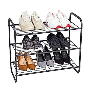 MAX Houser 3-Tier Metal Shoe Rack, Free Standing Shoe Storage Organizer, Wire Grid Shoe Tower for Closet Bedroom, Entryway, Gunmetal
