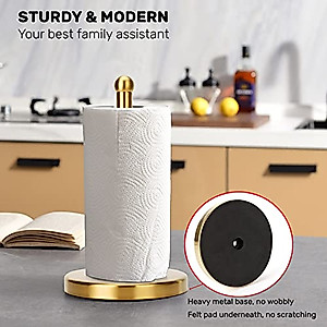 Paper Towel Holder Stand with Sturdy Base Fits Standard and Jumbo Sized Paper Towel, Paper Towel Holder Countertop (Gold)