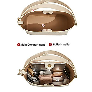 FOXLOVER Leather Tote Shouder Handbags for Women, Ladies Large Designer Handbags Tote Purses Shoulder Bucket Bags (White)