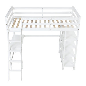 Harper & Bright Designs Twin Size Loft Bed with Desk Underneath Twin Loft Bed with Shelves and Ladder, Wood Loft Bed Twin for Kids Girls Boys,White
