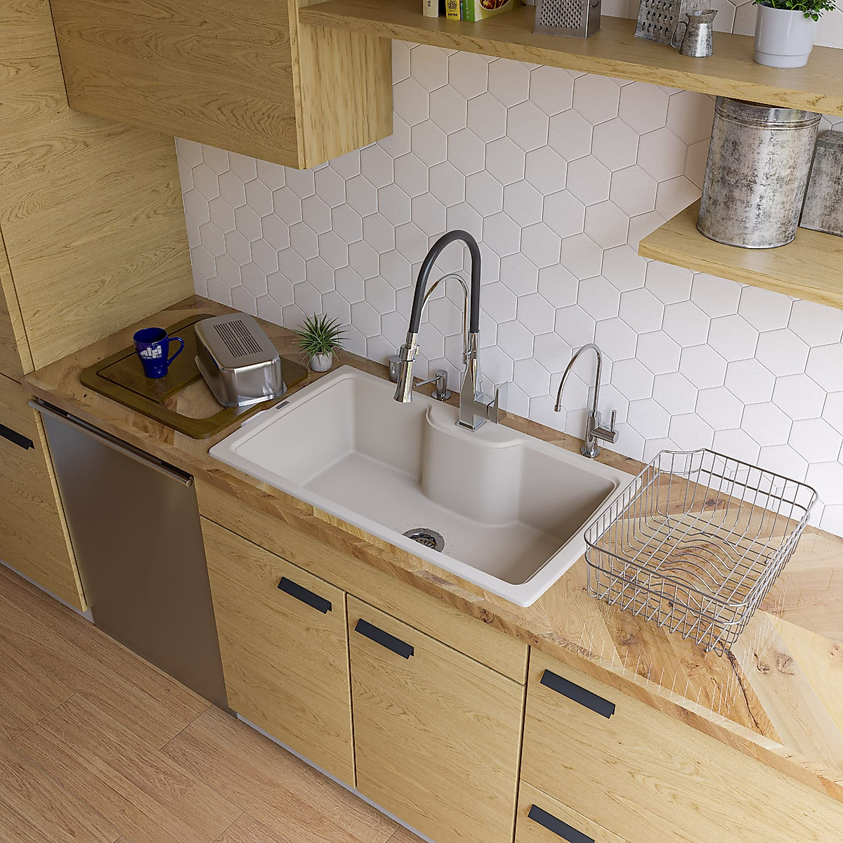 ALFI brand AB3520DI-B Drop-In Single Bowl Granite Composite Kitchen Sink, 35", Biscuit