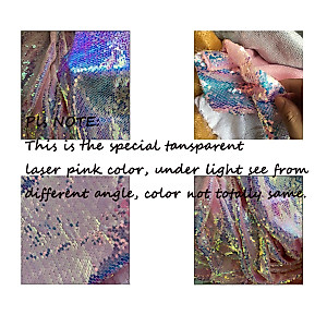 LQIAO 0.5Yard Tansparent Iridescent Pink Mermaid Sequin Fabric Lace Two Tone Flip Up Reversible Sequin Fabric for Evening Wedding Dress Decoration