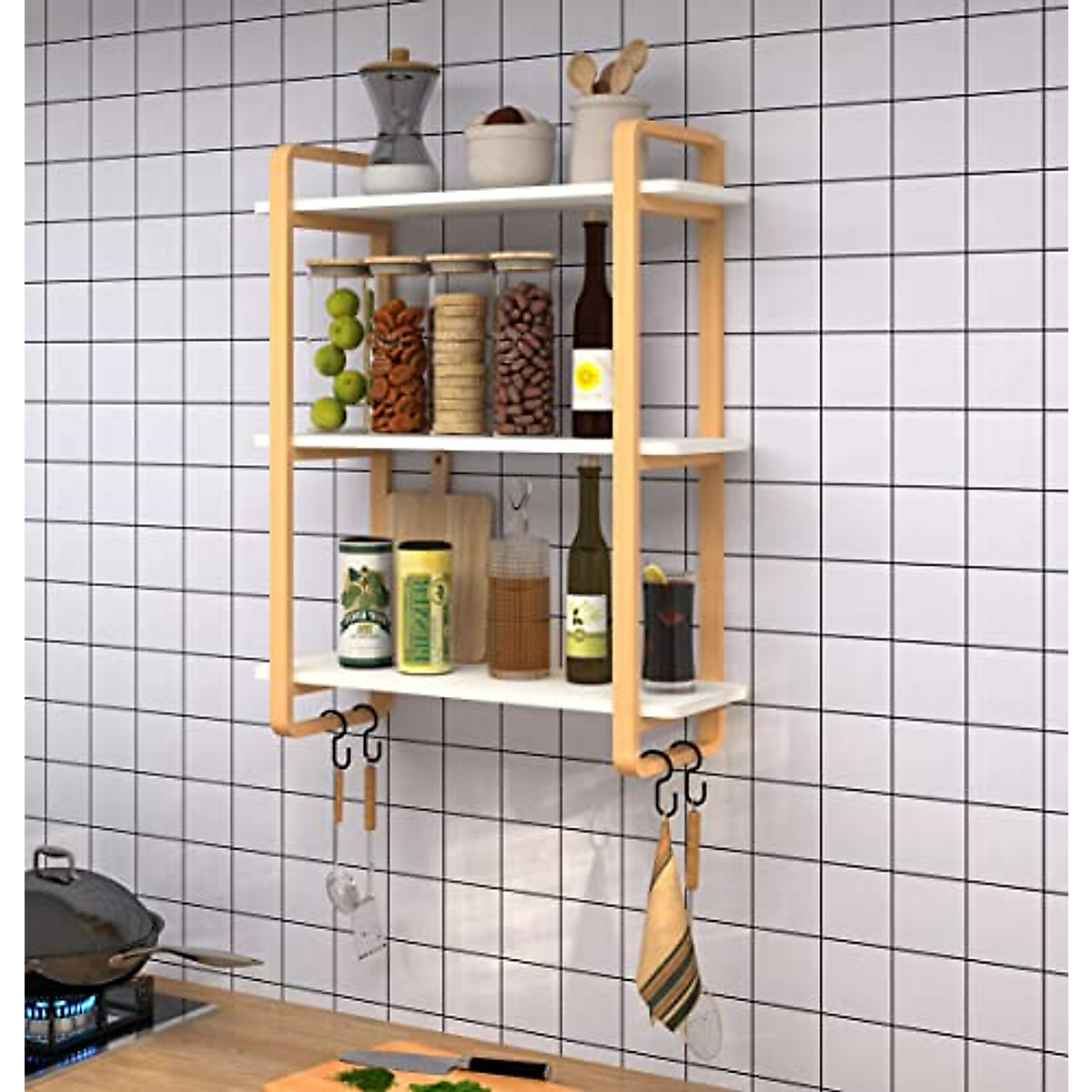 RELAHOGAR 3 Tier Solid Wood Bookshelf,Wall Mount Bathroom Towel Rack,Kitchen Organizer Shelf,Use in Living Room,Office,Kitchen,Bedroom