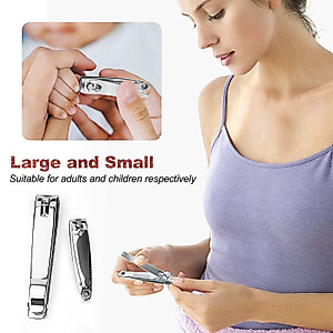 Nail Clippers, Toenail Clippers, Fingernail Clipper Cutters, Stainless Steel Toe Nail Clippers with Sharp Curved Blades and File, Nail Clippers for Men Women Kids(Large & Small)