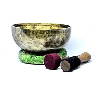 10-Inch Handmade Tibean Singing Bowl -Tiger Eye Antique Finished -Deep Sound ~ Perfect for Chakra Healing, Meditation and Sound Theraphy, Mallet & Cushions & Drumstic Included- Handmade in Nepal
