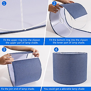 Lamp Shades Set of 2, Drum Lampshade for Table Lamps Floor Lamp, 12" Top X 12" Bottom X 8" High Blue Large-Medium Line Fabric Lamp Shades, Easy Assembly Replacement Lampshades