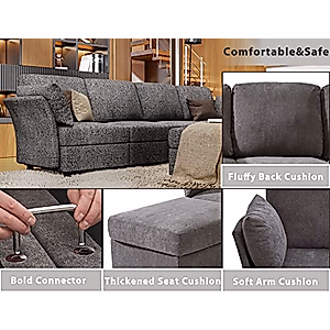 AMERLIFE Modular Sectional Couch, Convertible Sectionals, Sectional Sofa with Ottomans- U Shaped Couch with Chaise, 5 Seat Sofa Couch for Living Room, Dark Grey