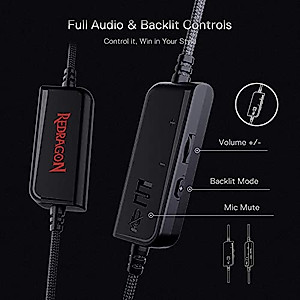 Redragon H350 RGB Wired Gaming Headset, Dynamic RGB Backlight - Stereo Surround-Sound - 50MM Drivers - Detachable Microphone, Over-Ear Headphones Works for PC/PS4/XBOX One/NS