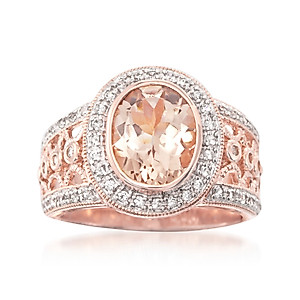 Ross-Simons 2.30 Carat Morganite and .40 ct. t.w. White Zircon Ring in 18kt Rose Gold Over Sterling. Size 9