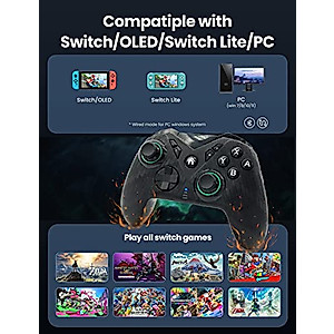 TJPD Pro Controller For Switch, Wireless Gamepad With 4 Programmable Back Buttons/RGB Light/Super Turbo/6-Axis Gyro/One-click reconnection/Adjustable vibration (Charcoal)