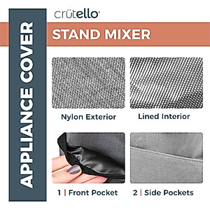 Crutello Stand Mixer Cover with Storage Pockets for 5-8 Quart Mixers - Small Appliance Dust Covers, Compatible with Kitchen Aid Covers, Kitchenaid 7qt Mixer Dust Cover
