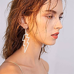RUIZHEN Bright 3 Colors Acrylic Exaggerated Lightning Bolt Dangle Earrings Women Party Earrings Halloween Costume Accessories Jewelry (white)