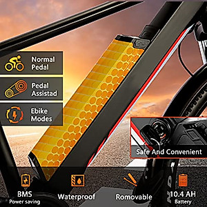 casulo Electric Bikes for Adult, 26'' Electric Bicycle Gift for Men, 350W Electric Trek ebike Bicycle for Adult Hybrid Road e Bike with 36V/10.4Ah Removable Battery