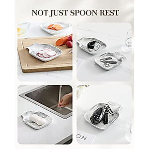 MALACASA Spoon Rest, Large Spoon Rests for Stove Top, Porcelain Spoon Holder for Kitchen Counter, Utensils Rests, Cooking Spoon Holders for Spatula Ladle Tongs, Marble Grey, Series REGULAR