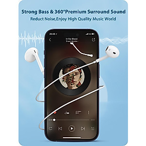 Apple Earbuds with Lightning Connector [Apple MFi Certified] Headphones Built-in Microphone & Volume Control, Noise Isolating Earphones for iPhone 14/13/12/11 Pro Max/XR/X/SE/8P/8/7P/7-All iOS System