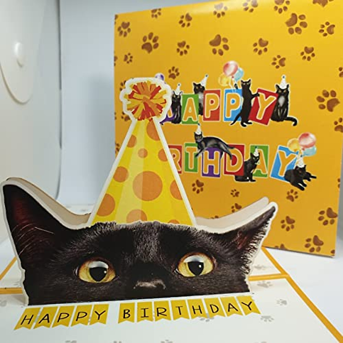 Crazytops Black Cat Birthday Card, 3D Birthday Card, Happy Birthday Pop Up Card with Envelope Postcards for Cat Lovers, Birthday Pop Up Card