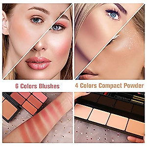 Professional Makeup Kit for Women Full Kit with Mirror 58 Colors All in One Make up Gift Set Combination with Eyeshadow, Compact Powder, Blusher, Lipstick, Lip Liner, Eyebrow Pencil, Glitter Powder, Eyeliner, Mascara, Cosmetic Case for Girls (100-N)