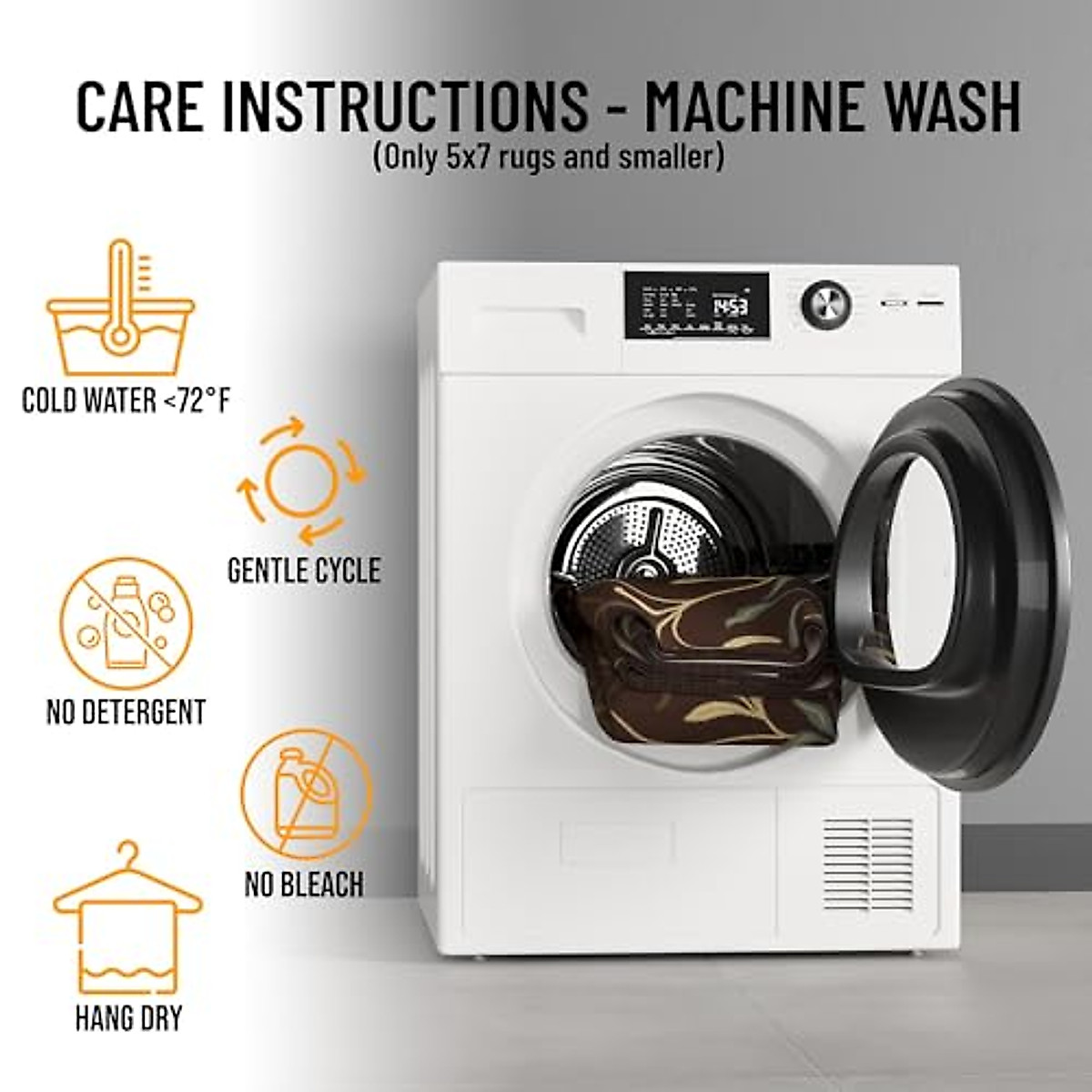 Machine Washable Leaves Design Non-Slip Rubberback 5x7 Traditional Area Rug for Living Room, Bedroom, Kitchen, 5' x 6'6", Brown