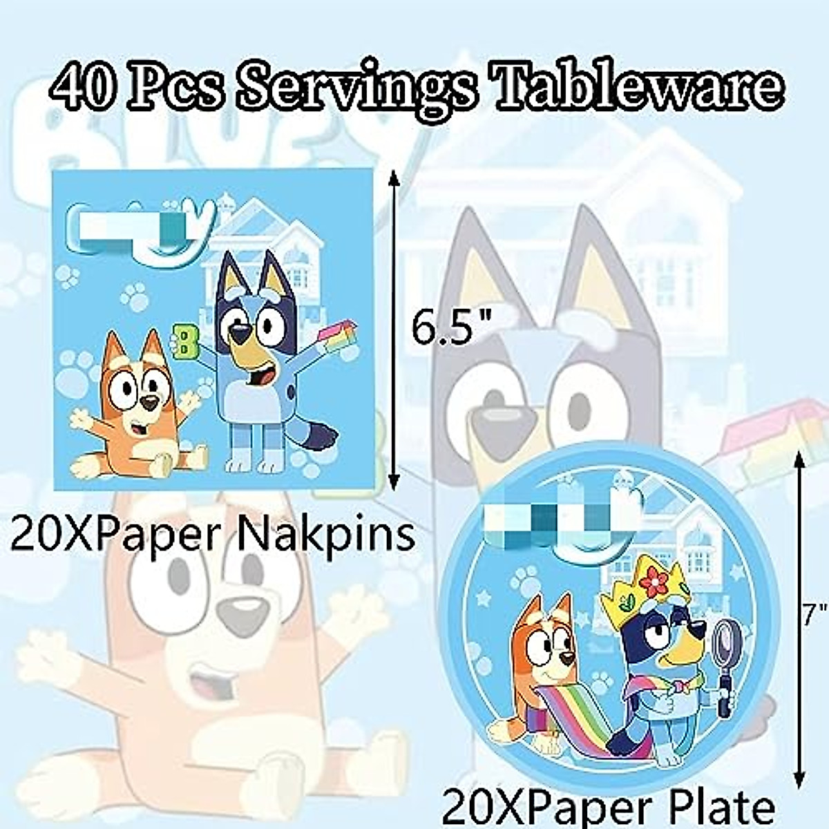   40pcs blueys Birthday party Supplies, blueys theme Party Tableware Set party Decorations ，Used for kids Birthday Party, Baby Shower Party Decorations