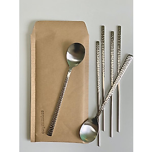 cozymomdeco Korean Made Silver Glossy Hammered Stainless Steel Korean Spoon & Chopstick SET (2SET)