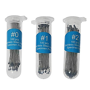 Magic&shell Insect Pin 300PCS 3Sizes Stainless Steel Mounting Specimen Needles with Safe Hard-Plastic Storage Vial Size 0 1 2 Entomology Pins