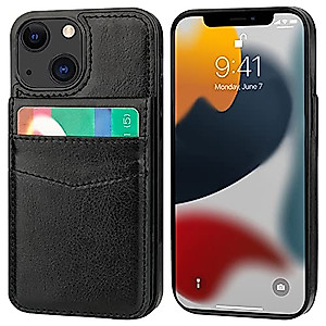 KIHUWEY Compatible with iPhone 13 Mini Case Wallet with Credit Card Holder, Premium Leather Magnetic Clasp Kickstand Heavy Duty Protective Cover for iPhone 13 Mini 5.4 Inch(Black)