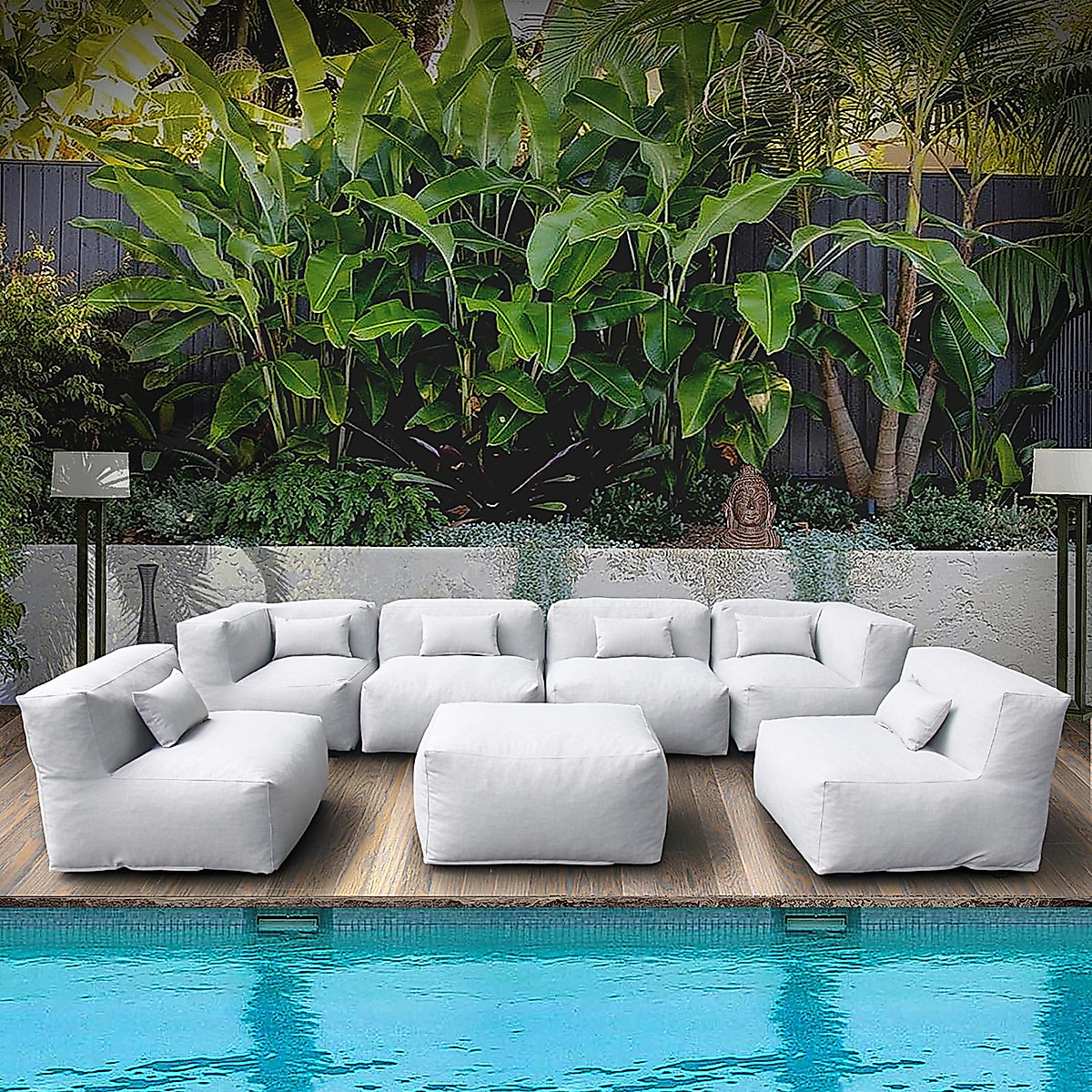 OPEAK Patio Furniture Set Bean Bag Outdoor Chairs Sectional Conversation Patio Set Daybed Furniture Outdoor Sofa Couch High Density Foam Filling Modern Comfy Patio Couch (Light Gray)