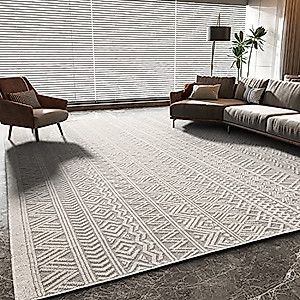 5x8 Area Rugs for Living Room Machine Washable Rug Woven Textured Neutral Boho Rug Ultra Soft Moroccan Carpet Ideal for Bedroom Dining Room Dorm Playroom Office, Bluish Grey