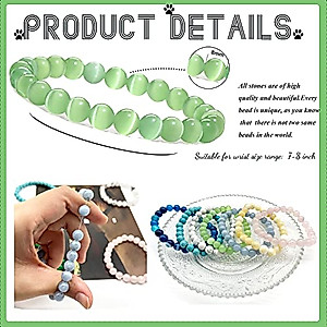 SROBENZ 12 PCS Gemstone 8mm Round Beaded Bracelet Set Healing Crystal Stone Stretch Bracelets for Women Girl Men Round Beads Elastic Bracelets
