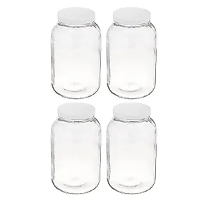 North Mountain Supply 1 Gallon Glass Jar Wide Mouth with White Plastic Lid - USDA, BPA-Free, Made in The USA - for Fermenting, Storing, Canning, and Much More! - Case of 4