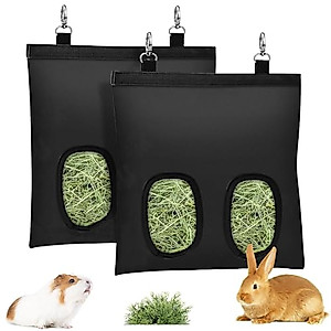 Lemcrvas Hay Feeder Bag, 2Pcs - 600D Oxford Cloth, 11x9.4in, 2 Holes, for Rabbit, Guinea Pig, Hamster, Chinchilla, Holds Large Hay, Reduces Mess, Easy to Use