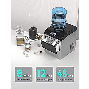 SOUKOO 2 in 1 Countertop Water Ice Maker, 48lbs Daily Ice Cube Makers,Stainless Steel,Tabletop Ice Maker Machine with a Scoop and a 4.5 Pound Storage