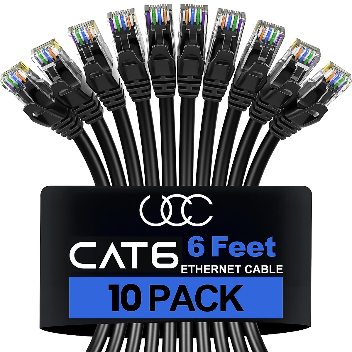 Ultra Clarity Cables Cat 6 Ethernet Cable 6 FT (10 Pack), Cat6 Patch Cable, High Speed 10Gbps 500Mhz Ethernet Cable Network Cord, RJ45 LAN Internet Cable for Computer Modem Router PS4/5 Xbox -Black