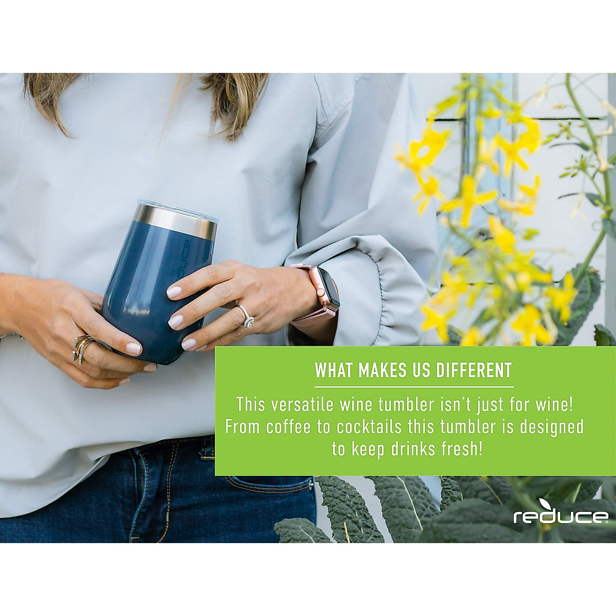 Reduce Wine Tumbler With Lid, 12oz - Stainless Steel Stemless Wine Tumbler - Enjoy Your Wine at the Perfect Temperature - Perfect Outdoor Wine Glasses, Makes a Great Gift - White Gloss