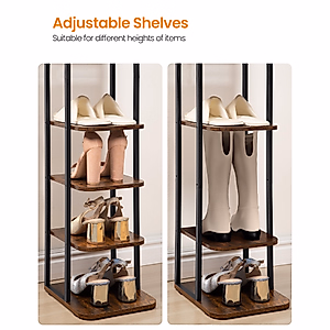Hzuaneri Vertical Shoe Rack, Shoe Shelves, Wood Shoe Organizer for Closet, Entryway, Shoe Tower for Small Spaces, Free Standing, Adjustable, with 2 Hooks, 10 Tier Rustic Brown SR11201B