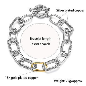Mytys Link Bracelet for Women Gold and Silver 2 tone Circles Chain Wire Bangle Designer Inspired Bracelets (style 1)