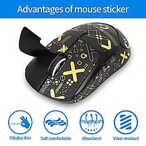 JHK Mouse Grip Tape Mouse Grip for L ogitech GPro Wireless GPW 2.0 Gaming Mouse Skins, Sweat Absorption, Non-Slip, Easy to Tear Without Leaving Adhesive (All, Black/Yellow)