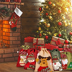 Whaline Drawstring Christmas Bags, 3D Xmas Gift Bags, Christmas Wrapping Bags, Xmas Goodie Bags, Red Treat Pouch Bags, Sack Stockings, Party Favor Bags, 8 x 11in, 8 x 12in (5 Pack)