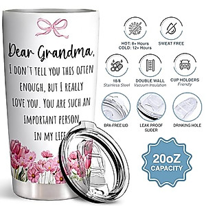 WIPI Happy Mothers Day Gifts for Grandma Cup Tumbler, Gifts for Grandma Birthday Valentine Christmas and Holiday, Christian Tumblers for Women Mom Wife and Loved Ones, Mom Coffee Tumbler 20 Oz