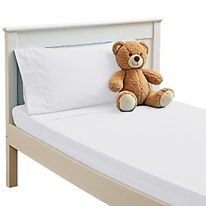 PLAIN PRINTED LINEN 3-Piece Toddler Sheet Set, 100% Cotton Fitted Sheet, Flat Sheet and Envelope Pillowcase, Toddler Bed Set,Crib Sheets Set,Mini Crib Sheets (White Solid)