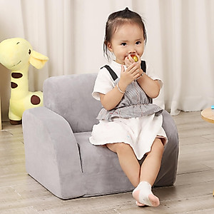 MOMCAYWEX Elephant Printed Kids Sofa, 3-in-1 Convertible Flip Open Toddler Couch, Comfy Lounger for Nap Play Sleep, Velvet Fabric, Grey