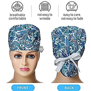 Geyoga 3 Pieces Adjustable Bouffant Hats with Buttons, Tie Back Hats with Sweatband for Women Men