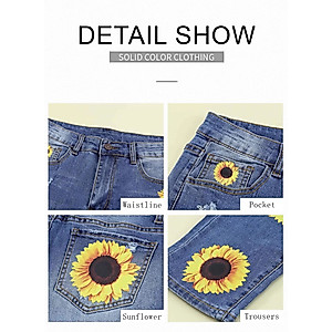 Astylish Women Stylish Destroyed Raw Hem Stretchy Mid Rise Jeans Distressed Boyfriend Ripped Hole Ankle Sunflower Denim Pants Large