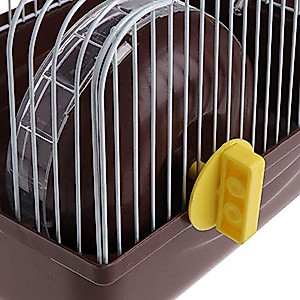 Pet Hamster Cage with Running Wheel Water Bottle Food Basin Portable Carrier House Mice Home Habitat for Going Out, Traveling (Coffee)