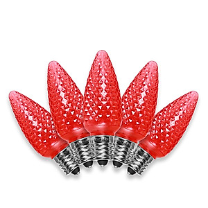 CHRISTMAS LIGHTS FACTORY - C9 - RED - Super Bright LED Crunchy Bulbs - 25 Bulbs ONLY - Commercial Grade - Dimmable - Indoor & Outdoor. Be a Beacon of Holiday Spirit, Joy, & Light.