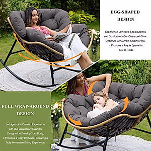 FINCATI Indoor Outdoor Papasan Rocking Chairs,Modern Large Reading Lounge Chair with Cushion,Rattan Royal Egg Chair for Bedroom Living Room Porch Garden(Dark Gray)